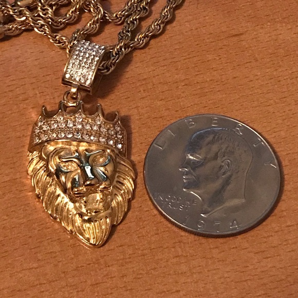 Accessories | Large Gold Crowned Lion W Rope Chain Necklace | Poshmark